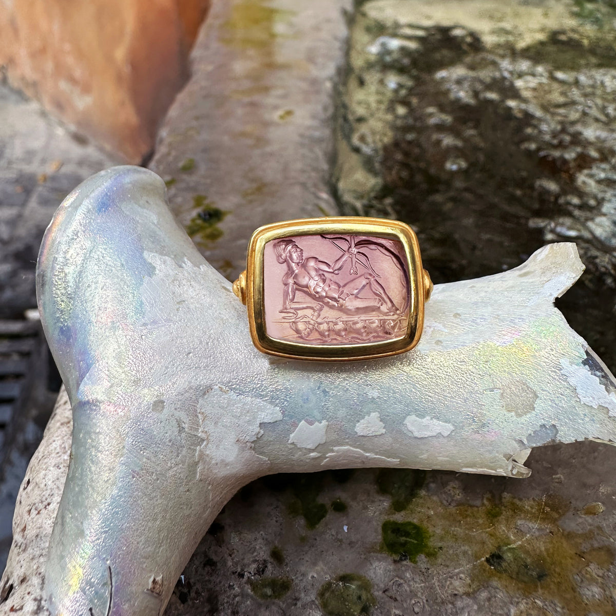 GOD APOLLO Authentic Roman Amethyst Intaglio 1st-2nd cent AD 18Kt Gold ...
