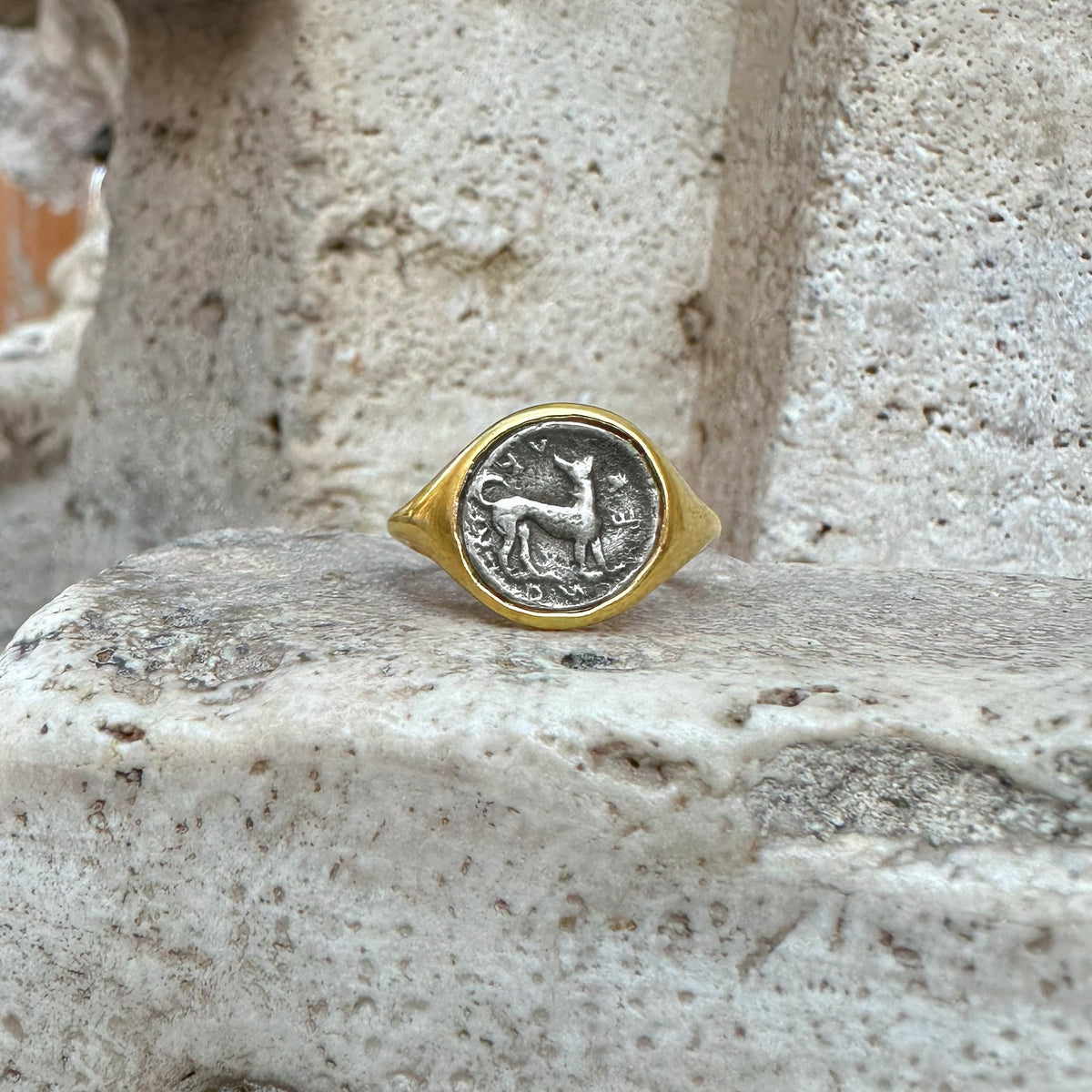 HOUND DOG Authentic Ancient Greek Coin 460-450 BC 18 Kt Gold Ring ...