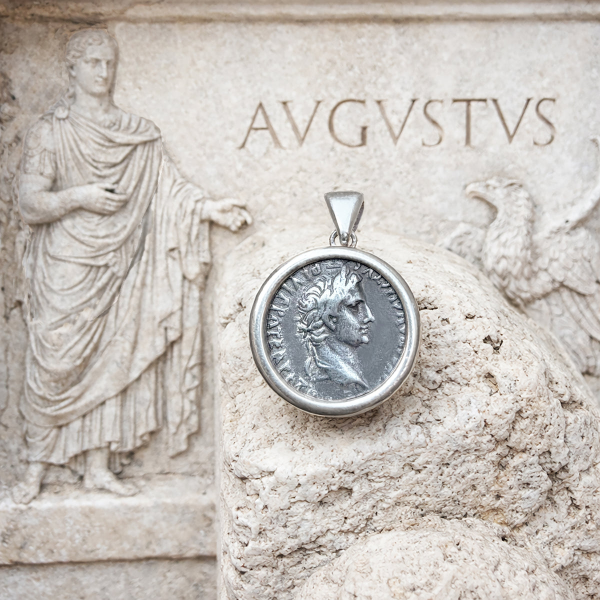 EMPEROR AUGUSTUS Genuine Ancient Roman Coin 27 BC-14 AD Silver Pendant ...
