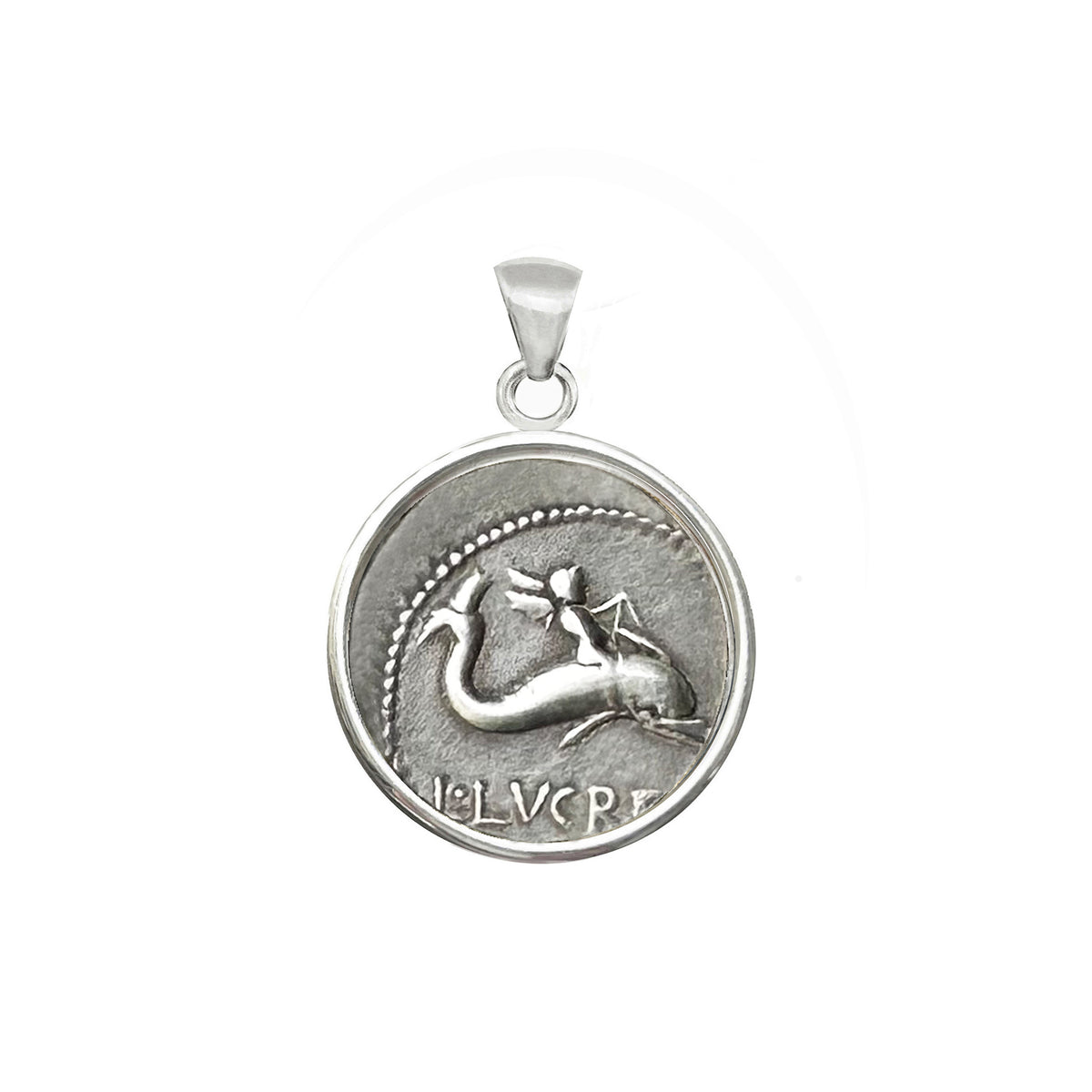 WINGED CUPID ON A DOLPHIN Genuine Ancient Roman Coin 74 BC Silver Pend ...