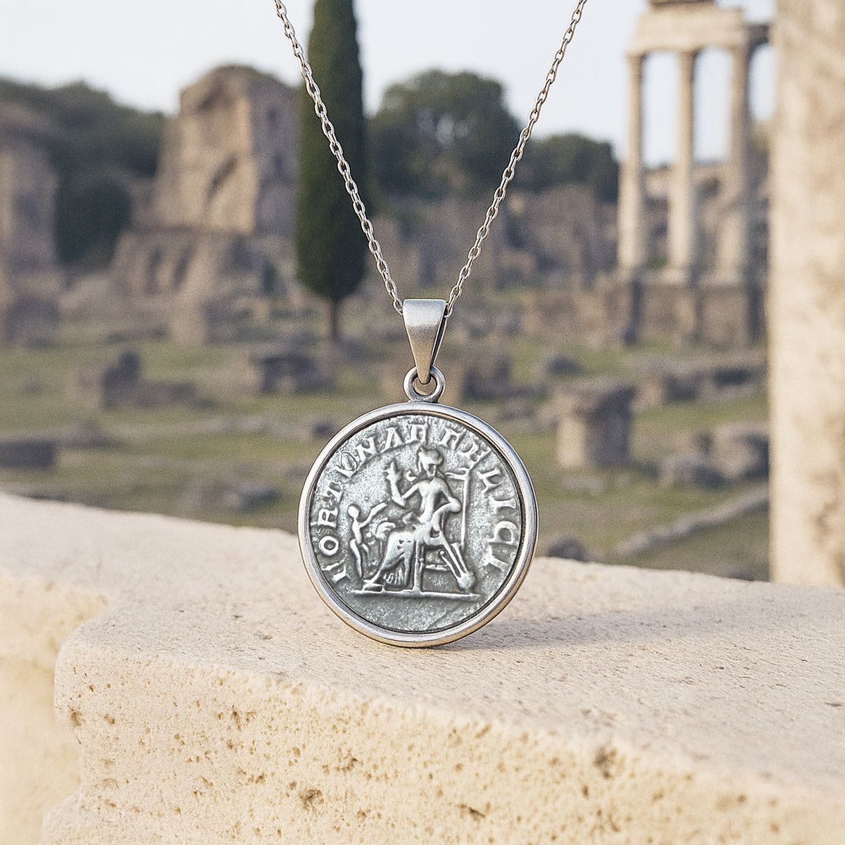 GODDESS FORTUNA Genuine Ancient Roman silver coin 3 Cent AD silver pen – Serra Roma