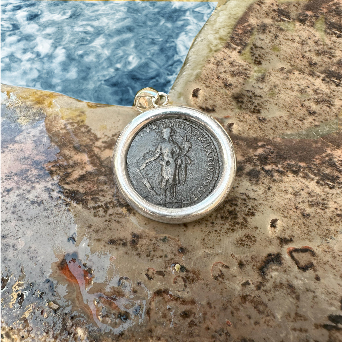 GODDESS FORTUNA Genuine Ancient Roman bronze coin silver pendant ...