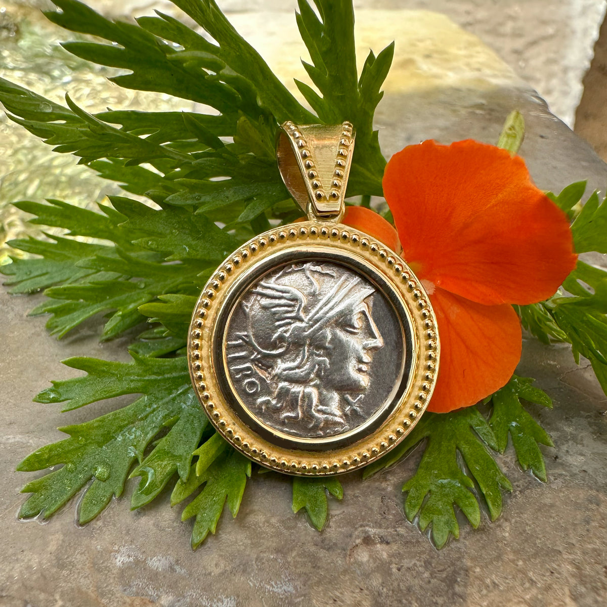GODDESS ROME Genuine Ancient Roman Coin 148 BC 18Kt Gold Pendant ...
