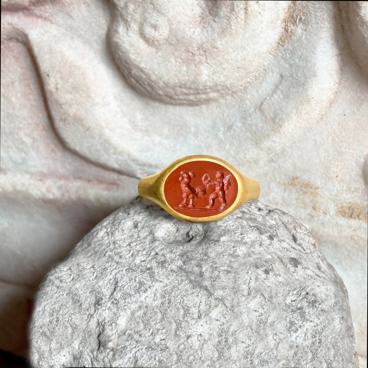 GOD EROS CROWNING A ROOSTER Authentic Ancient Roman Carnelian Intaglio ...
