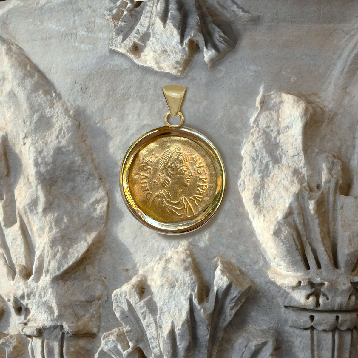 EMPEROR JUSTIN I Genuine Byzantine 24Kt Gold Coin 6th Cent. AD 18kt Pe ...