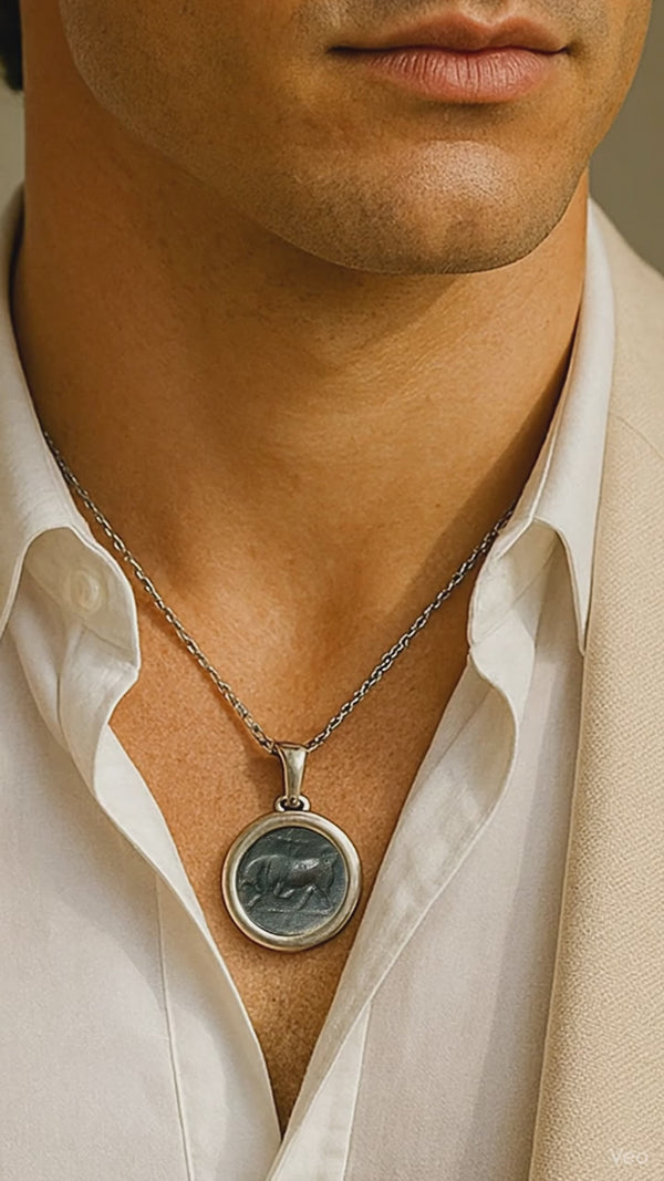 BULL Genuine Ancient Greek Bronze Coin 3rd cent BC Silver Pendant ...