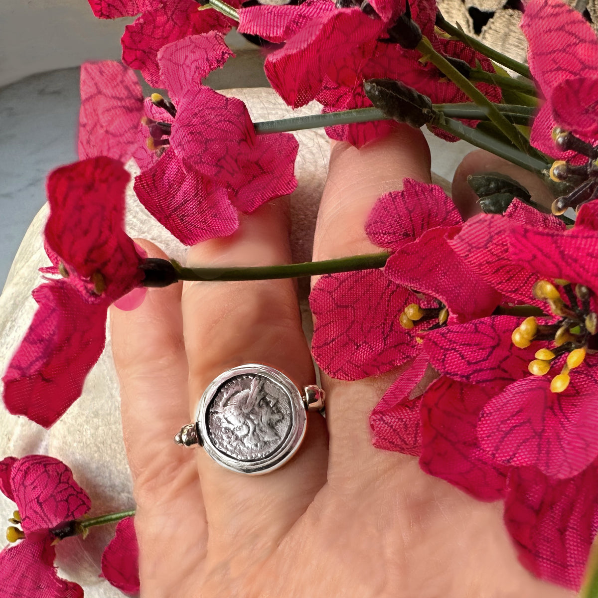 GODDESS ROMA Authentic Ancient Roman Coin 211 BC Revolving Silver Ring ...